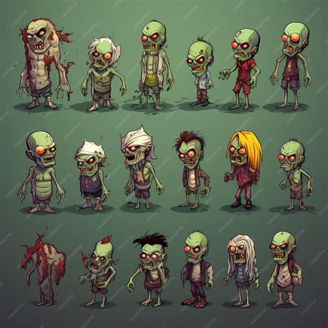 Premium Ai Image Cartoon Zombie Character Set With Various Poses And