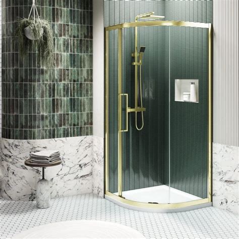 Wave Brushed Brass Single Door Quadrant Lakes Showering Spaces