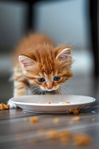 Premium Photo Week Old Long Haired Cat Eating Canned Wet Food
