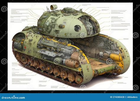 Tank Design Drawing With Detailed Cross Section View Showing Internal Components Stock