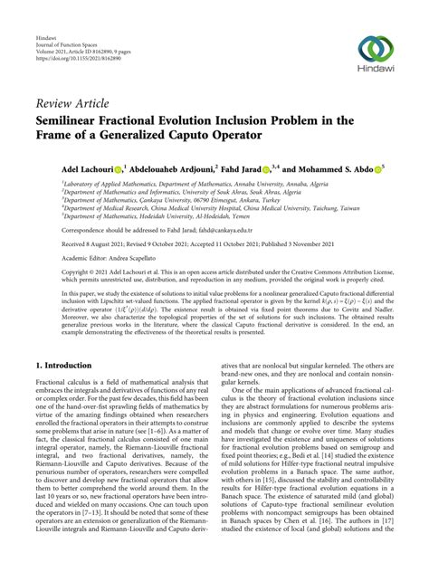 Pdf Semilinear Fractional Evolution Inclusion Problem In The Frame Of