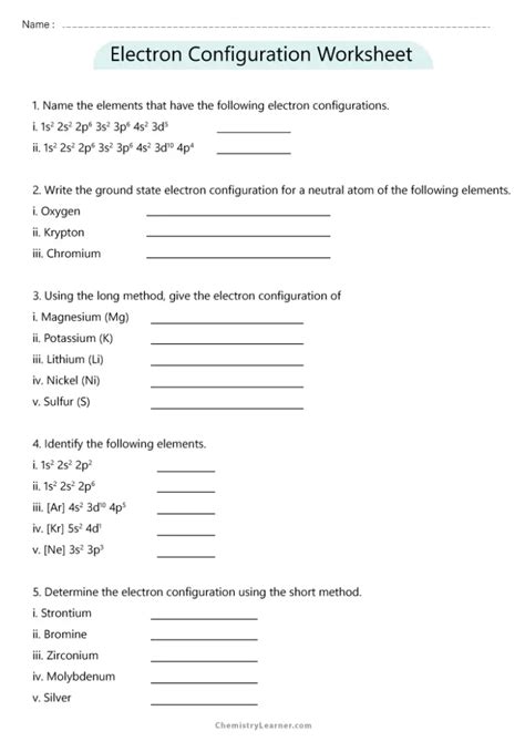 Free Printable Electron Configuration Worksheets