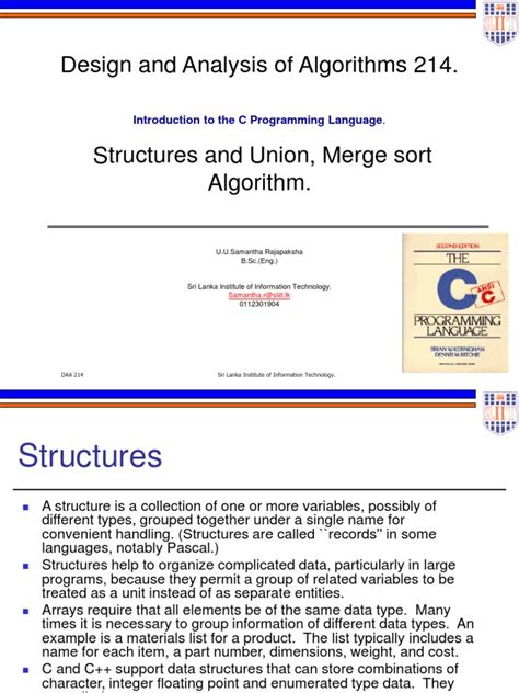 Design And Analysis Of Algorithms 214 Introduction To The C Programming Language Pdf C