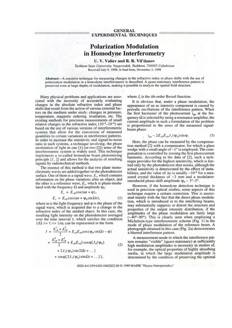 Pdf Polarization Modulation In Homodyne Interferometry