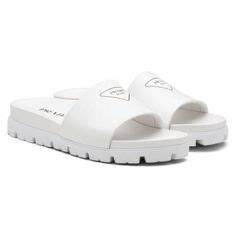 White Leather Slides With Textured Sole Shop On Pinterest