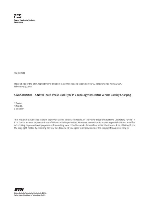 Pdf Swiss Rectifier — A Novel Three Phase Buck Type Pfc Topology For