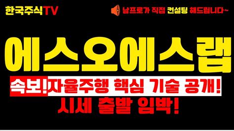 에스오에스랩 주가전망 속보 자율주행 핵심 기술 공개 라이다 테마 직격 시세 출발 Youtube