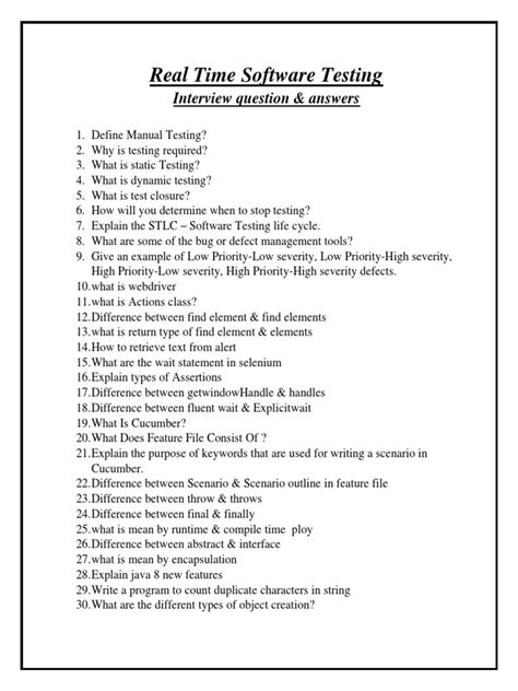 real time software testing interview question and answers pdf method