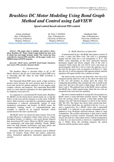 Pdf Brushless Dc Motor Modeling Using Bond Graph Method And Control
