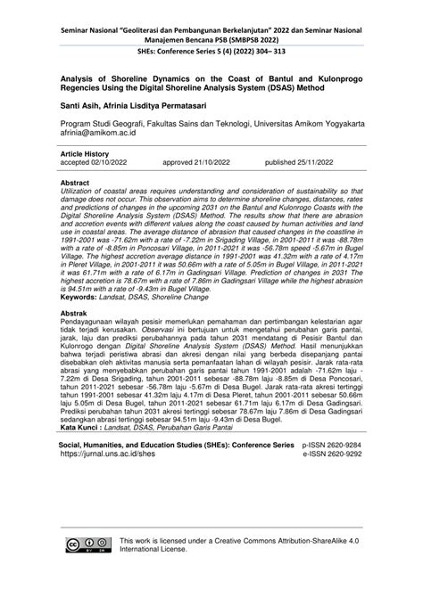Pdf Analysis Of Shoreline Dynamics On The Coast Of Bantul And Kulonprogo Regencies Using The
