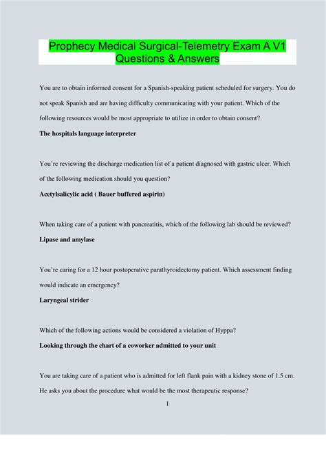 prophecy medical surgical telemetry exam a v1 questions and answers