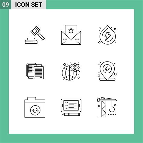 Modern Set Of 9 Outlines And Symbols Such As Network Gear Water Shareit Transfer Editable Vector