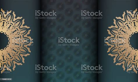로고 또는 텍스트 아래에 디자인용 만다라 골드 패턴이 있는 녹색 그라데이션 배너 0명에 대한 스톡 벡터 아트 및 기타 이미지 0명 곡선 그라데이션 Istock