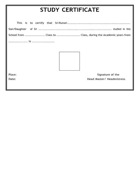 School Study Certificate Format Pdf