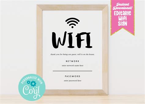 printable wifi network and password sign editable wifi password sign