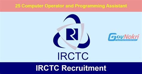 Irctc Hiring Notification 2023 For 25 Post Of Computer Operator And