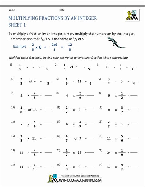 Multiplying Fraction By Whole Number Worksheet Printable Pdf Template