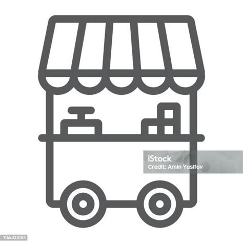 음식 노점 선 아이콘 키오스크 및 스탠드 길거리 음식 표지판 벡터 그래픽 흰색 배경에 선형 패턴 10에 대한 스톡 벡터 아트 및 기타 이미지 Istock