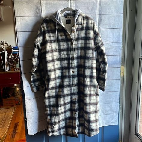 Ci Sono Jackets And Coats Ci Sono Long Flannel Button Down Jacket With Hood Size Small Poshmark