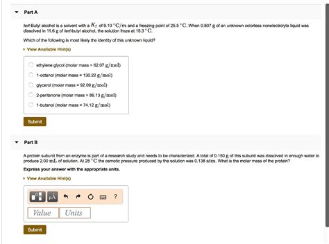 solved tert butyl alcohol is a solvent with kf of 9 10 c m and a
