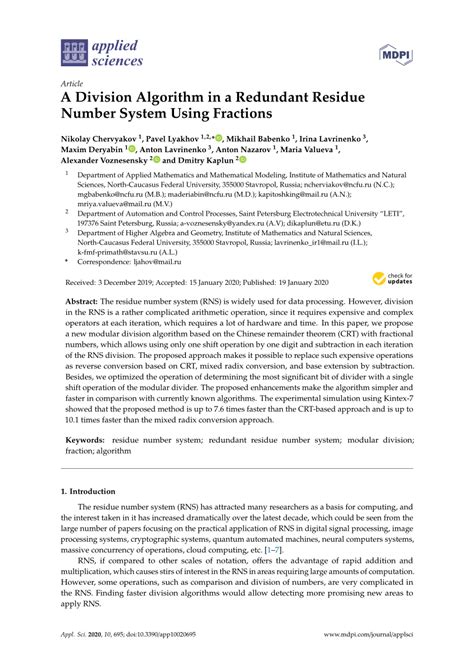 Pdf A Division Algorithm In A Redundant Residue Number System Using Fractions