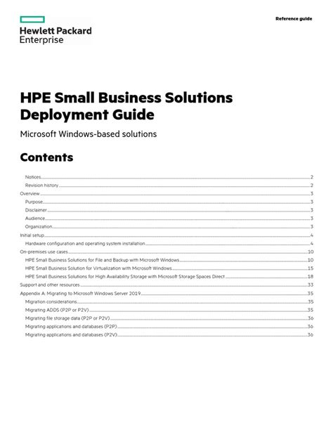 Hpe Small Business Solutions Deployment Guide Microsoft Windows Based Solutions Reference