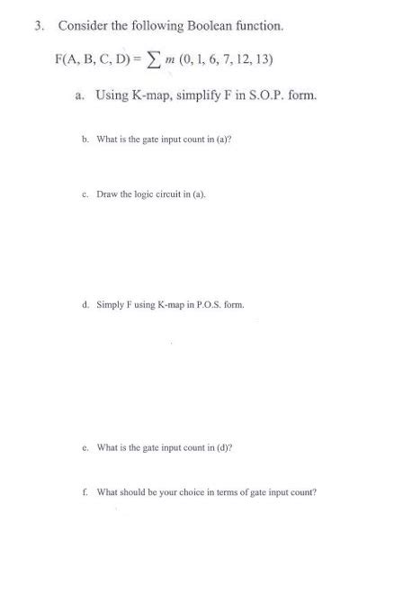solved consider the following boolean function f a b c