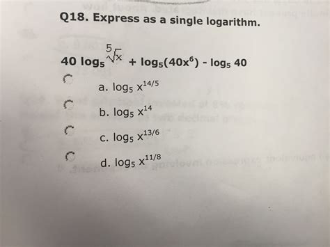 solved express as a single logarithm 40 log5 fifth root x