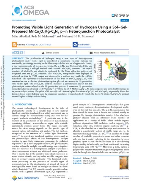 Pdf Promoting Visible Light Generation Of Hydrogen Using A Solgel