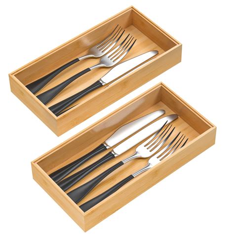 Rebrilliant Stackable Bamboo Utensil Organizers Set Of 2 For