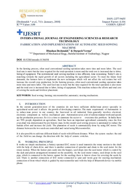 Pdf Fabrication And Implementation Of Automatic Seed Sowing Machine
