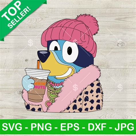 Bluey Grandma Dunkin Donuts SVG Bluey Mom Coffee SVG Leopard Bluey