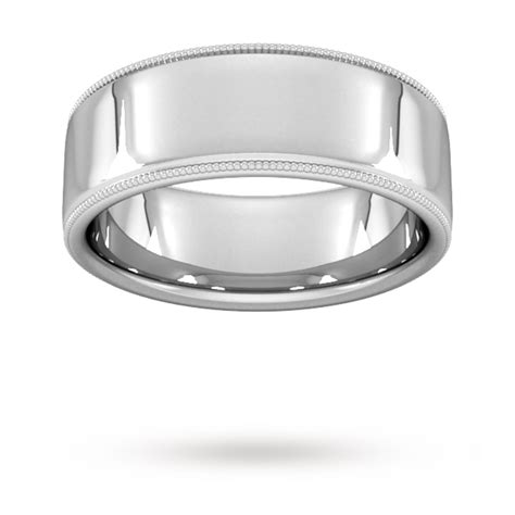 Goldsmiths 8mm Flat Court Heavy Milgrain Edge Wedding Ring In Platinum
