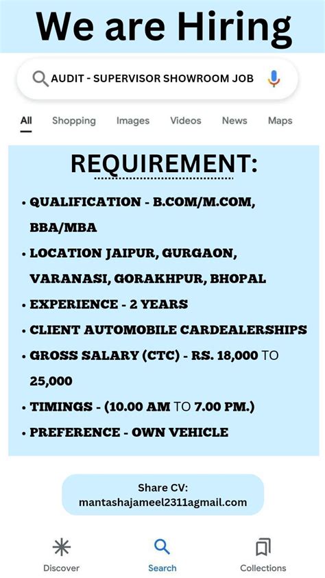 Mantasha Jameel On Linkedin Auditsupervisorshowroom Audit Supervisor Showroom Job Vacancy