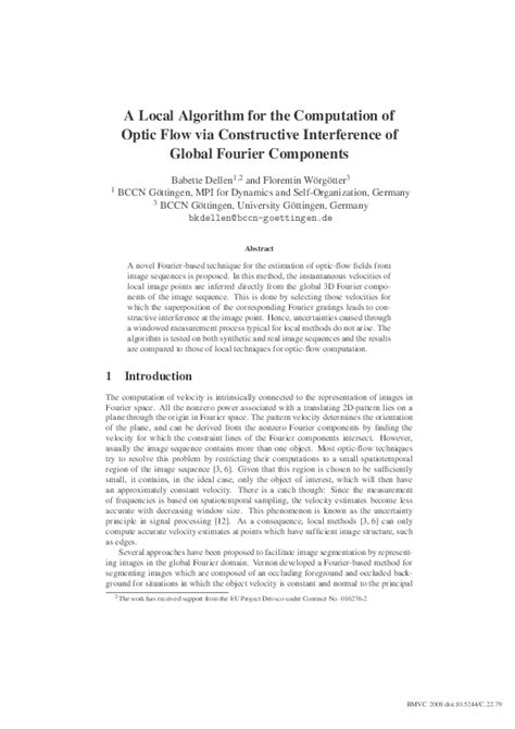 Pdf A Local Algorithm For The Computation Of Optic Flow Via Constructive Interference Of
