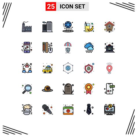 25 Universal Filled Line Flat Colors Set For Web And Mobile Applications Bird House Juice Earth