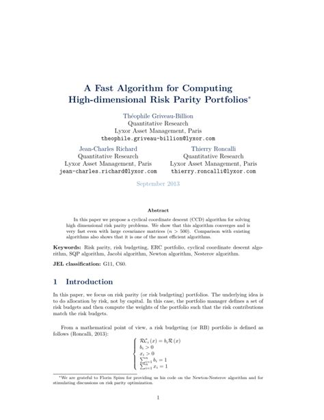 fast algorithm for high dimensional risk parity portfolios