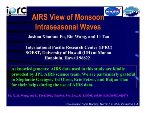 Ppt Airs View Of Monsoon Intraseasonal Waves Joshua Xiouhua Fu Bin Powerpoint Presentation