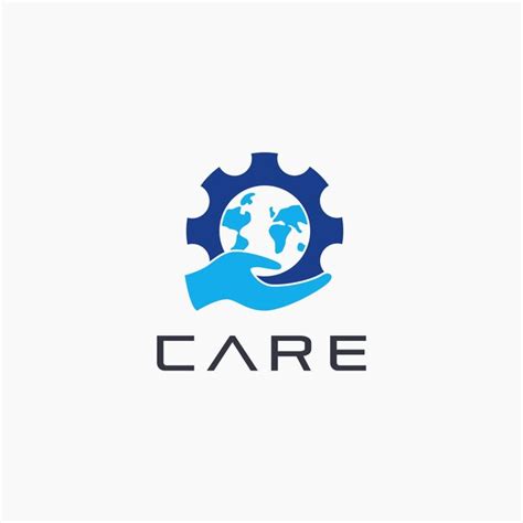 핸드 케어 및 Cogwheel 지구 로고 디자인 벡터 아이콘 기호 프리미엄 벡터