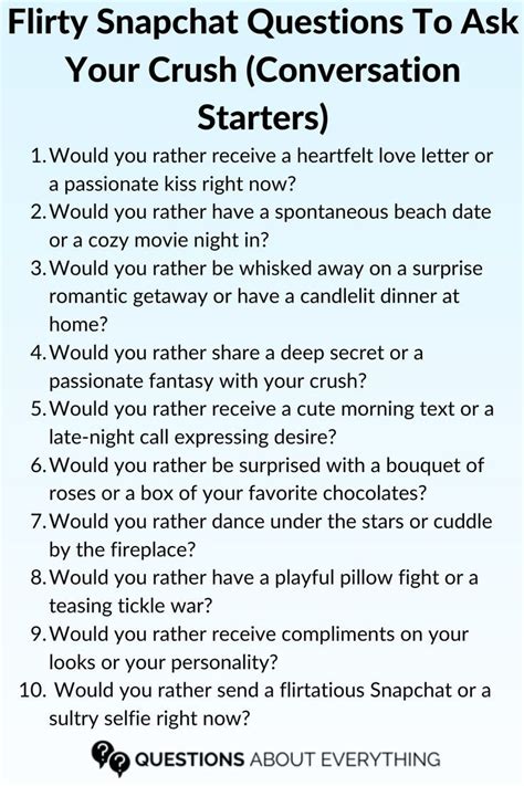 99 Flirty Snapchat Questions To Ask Your Crush (Conversation Starters) in 2024 | Snapchat ...