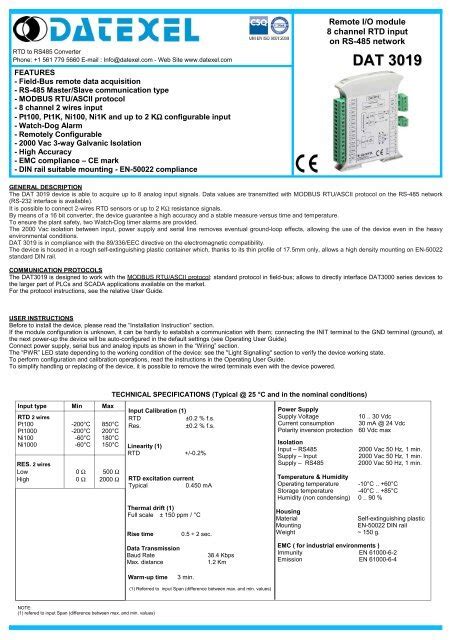 Rtd To Rs485 Converter Datexel