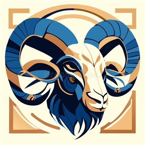 Mouflon Head With Horns And Leaves Vector Illustration In Retro Style