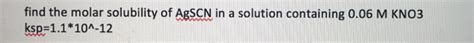 Solved Find The Molar Solubility Of Agscn In A Solution