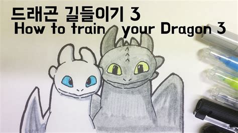 [초보 손그림] 투슬리스커플 드래곤 길들이기3 그리기 Drawing Toothless Couple How To Train Your Dragon3 Youtube