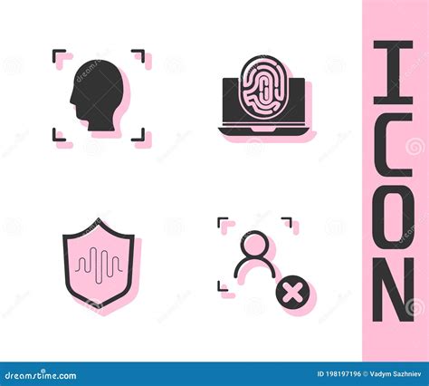 Set Rejection Face Recognition Face Shield Voice And Laptop With Fingerprint Icon Vector
