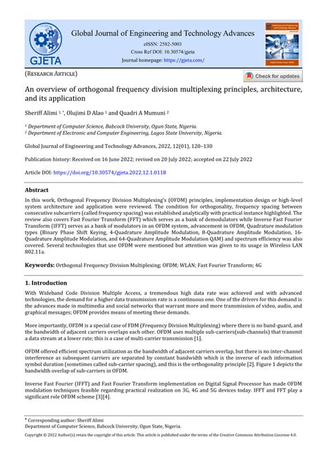 Pdf An Overview Of Orthogonal Frequency Division Multiplexing Principles Architecture And