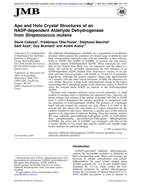 Pdf Apo And Holo Crystal Structures Of An Nadp Dependent Aldehyde
