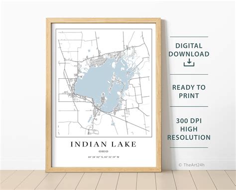 Indian Lake Map Instant Download Printable Map Poster Indian Lake