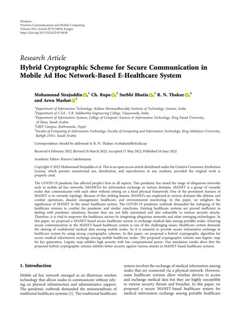 Pdf Hybrid Cryptographic Scheme For Secure Communication In Mobile Ad Hoc Network Based E