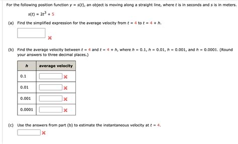 Solved For The Following Position Function Y S T An